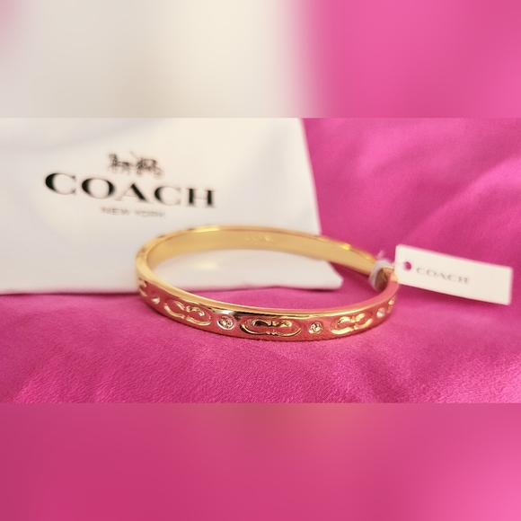 Coach | Jewelry | Coach Gold Signature Hinged Bangle | Poshmark